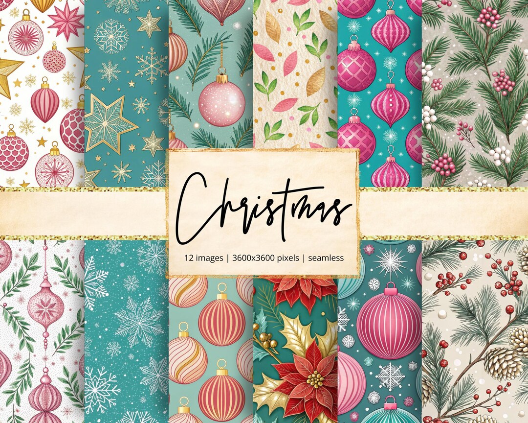 Christmas Digital Paper, Red, Green, Ornament, Holiday, Festive, Jolly ...