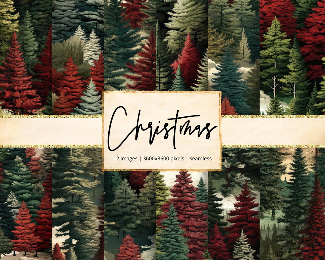 Christmas Trees Digital Paper, Holiday, Festive, Jolly, Santa Claus ...