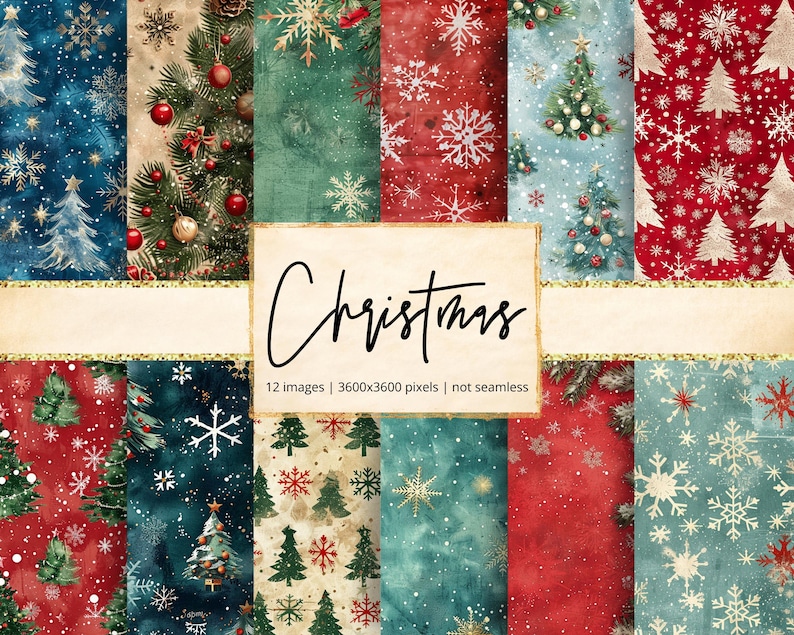 Christmas Decor Digital Paper, Holiday, Festive, Jolly, Santa Claus ...