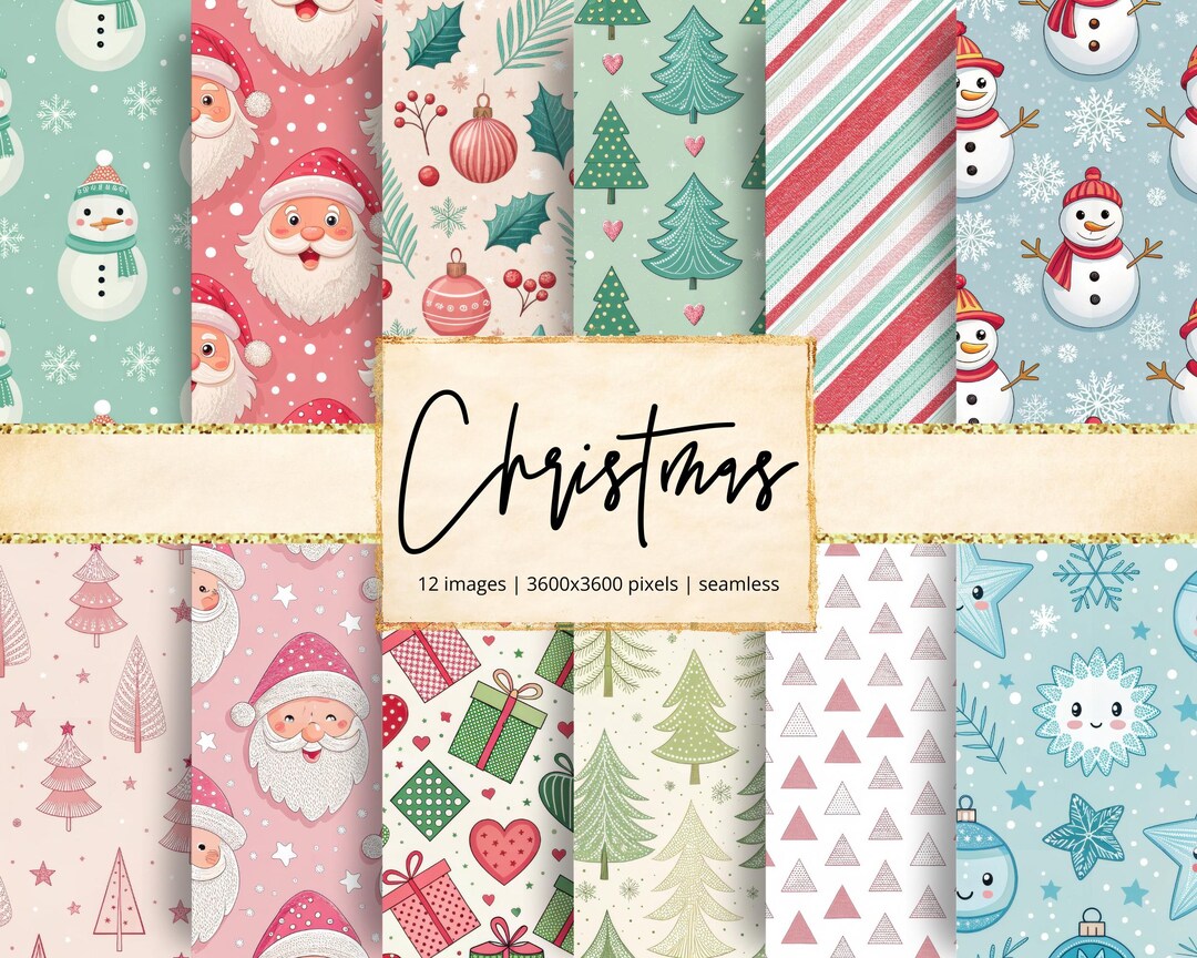 Christmas Digital Paper, Red, Green, Blue, Pink, Holiday, Festive ...