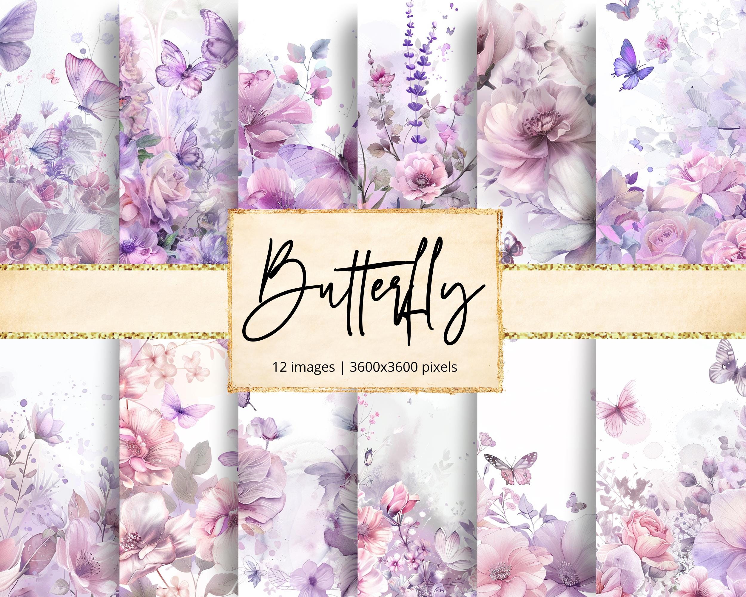 Purple Butterfly Digital Paper, Lavender, Violet, Lilac, Floral ...