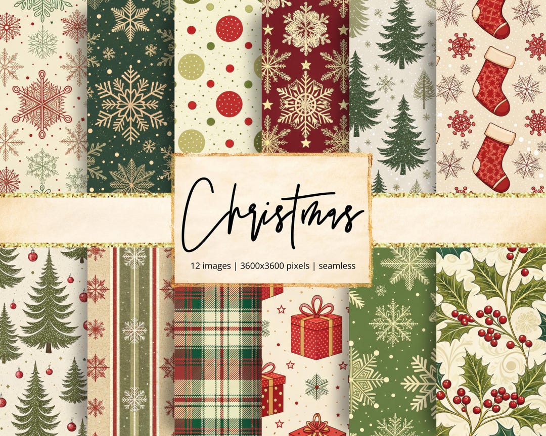 Christmas Digital Paper, Red, Green, Plaid, Tartan, Holiday, Festive ...