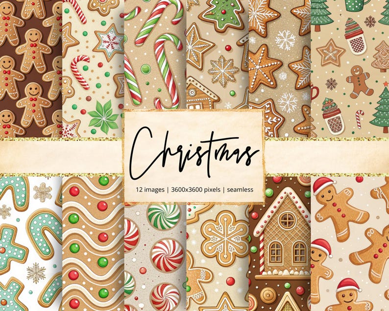 Christmas Digital Paper, Gingerbread, House, Brown, Holiday, Festive ...