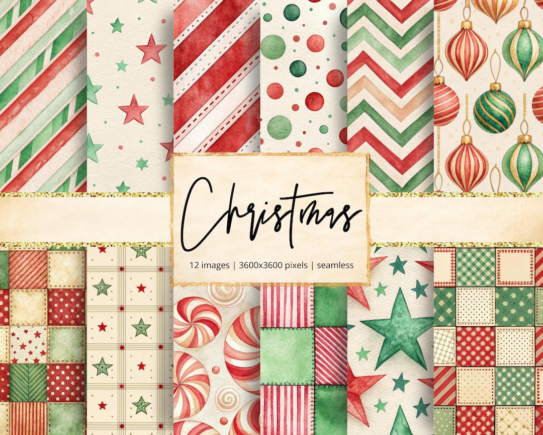 Christmas Digital Paper, Red, Green, Retro, Midcentury, Holiday ...