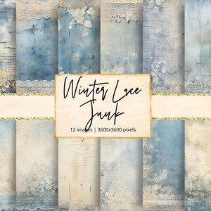 Winter Lace Junk Digital Paper, Denim Blue Lace, White Blue Beige ...