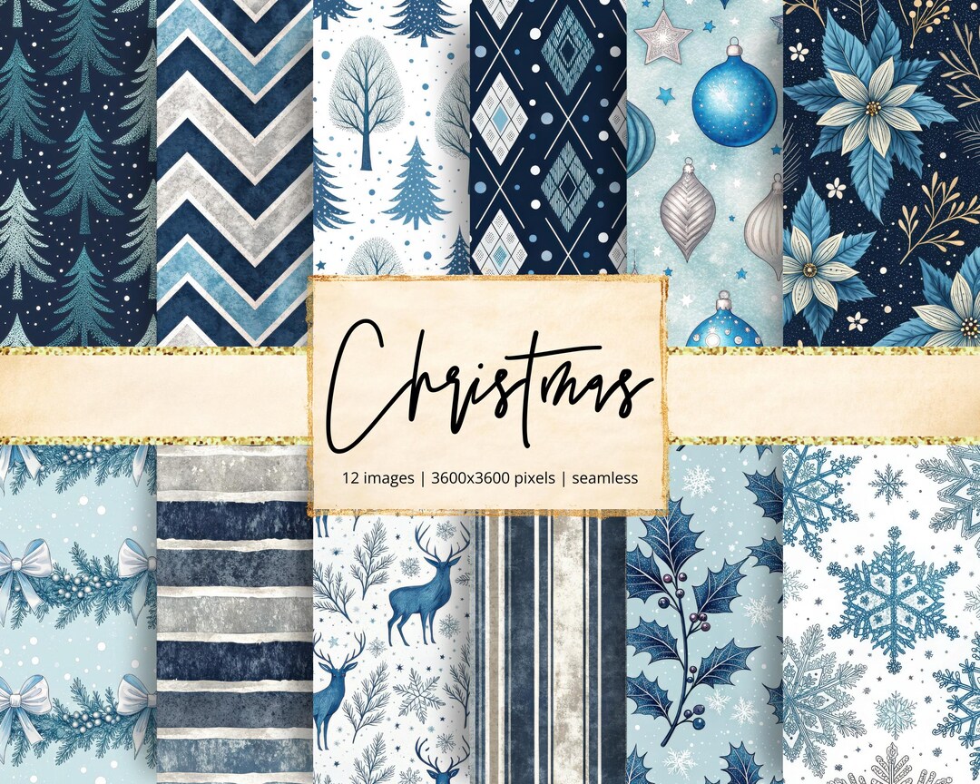 Blue Christmas Digital Paper, Plaid, Tartan, Pattern, Holiday, Festive ...