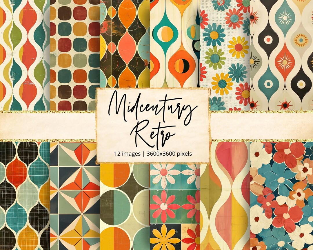 Retro Midcentury Digital Paper, Mid Century Modern, 50s Pattern, 1950s ...