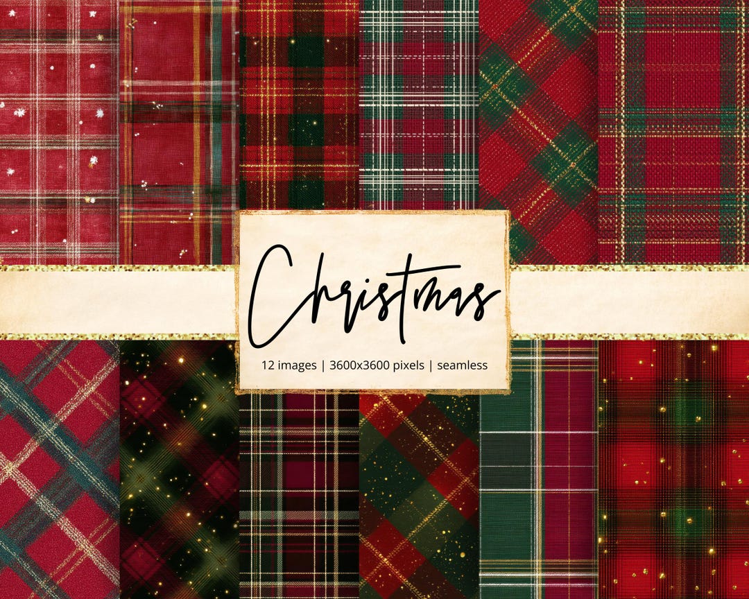Christmas Plaid Digital Paper, Red, Green, Tartan, Holiday, Festive ...