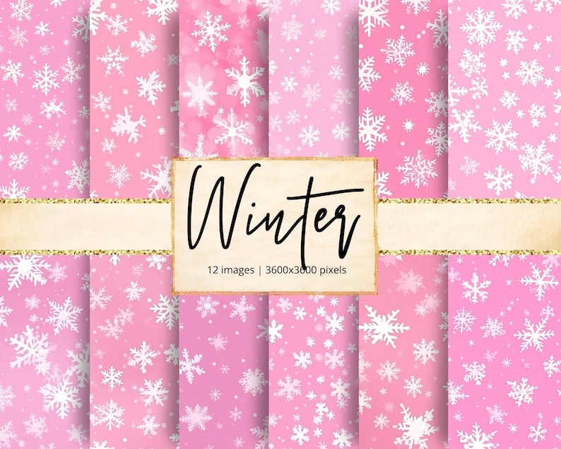 Pink Snowflake Digital Paper, Frosty Patterns, Winter Holiday Designs ...