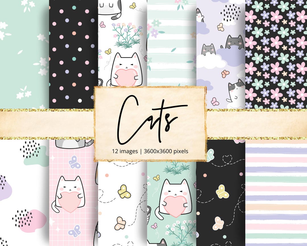 Cats Digital Paper, Cute Kittens, Cat Ephemera, Kitty, Pets, Animals ...