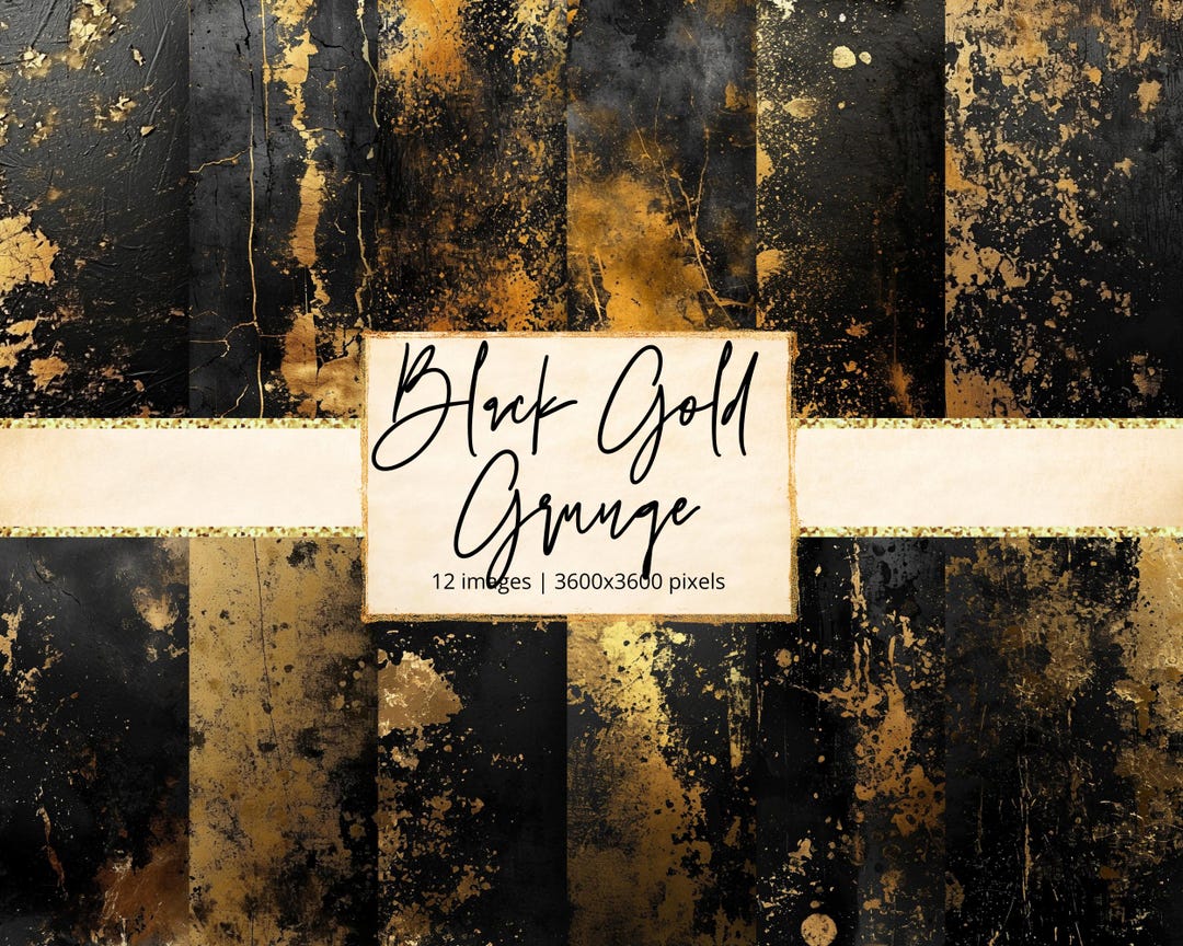 Black Gold Grunge Digital Paper, Distressed Texture, Metallic Gold Foil ...
