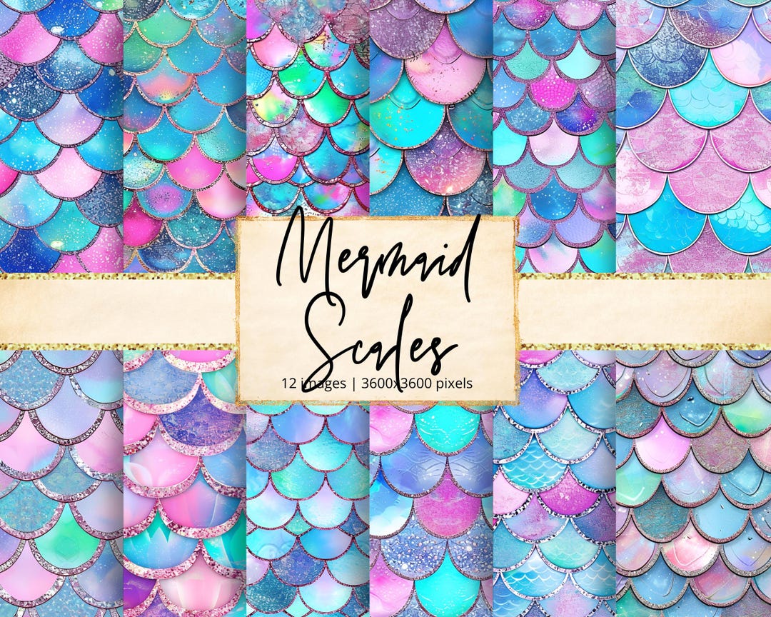 Mermaid Scales Digital Paper, Iridescent, Shimmer, Glitter, Sparkle ...