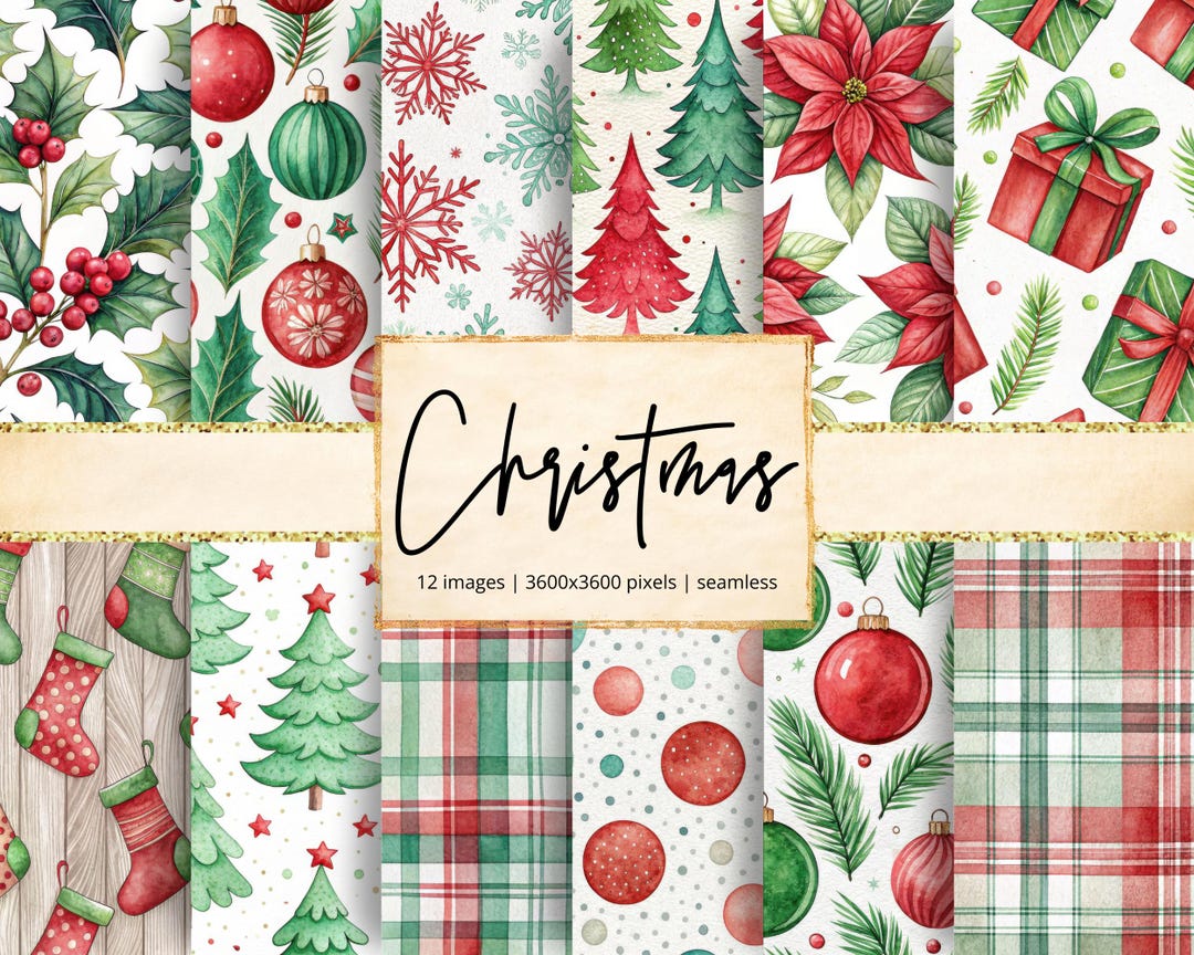 Christmas Digital Paper, Holiday, Festive, Jolly, Santa Claus, Winter ...