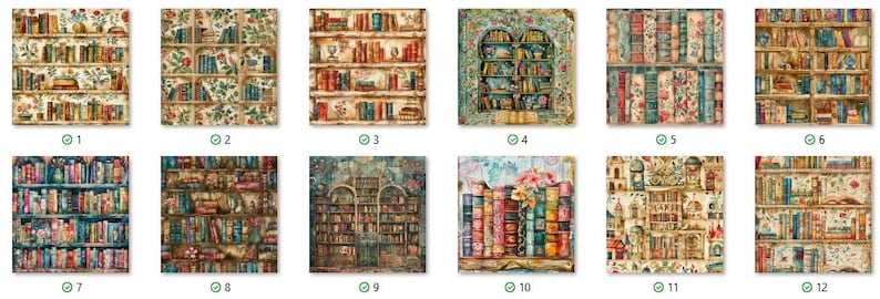 Vintage Bookcases Digital Paper, Library Junk, Vintage Books, Bookshelf ...