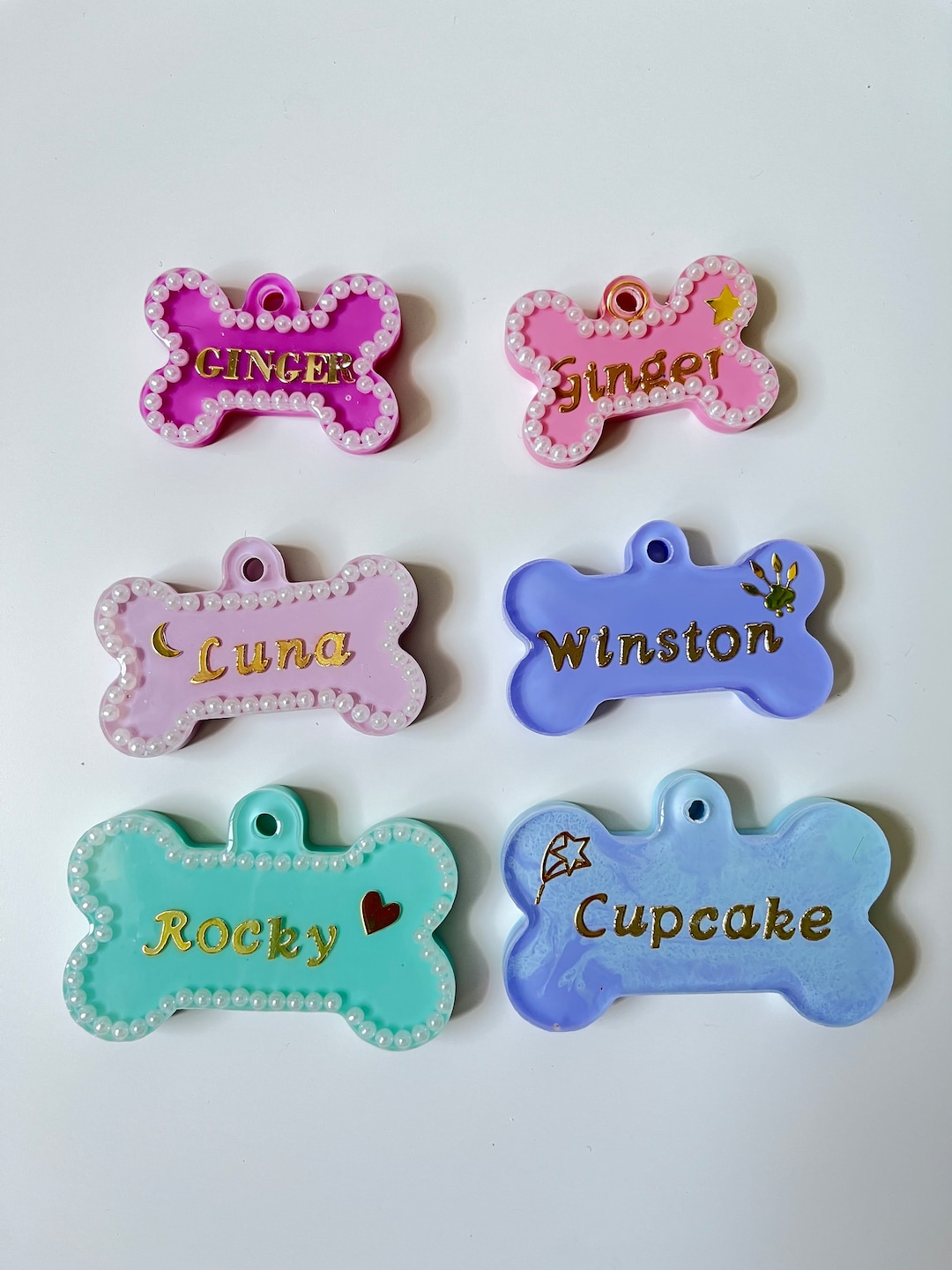 Custom Resin Pet ID Tag: Bone-shaped Floral Name Tag - Etsy