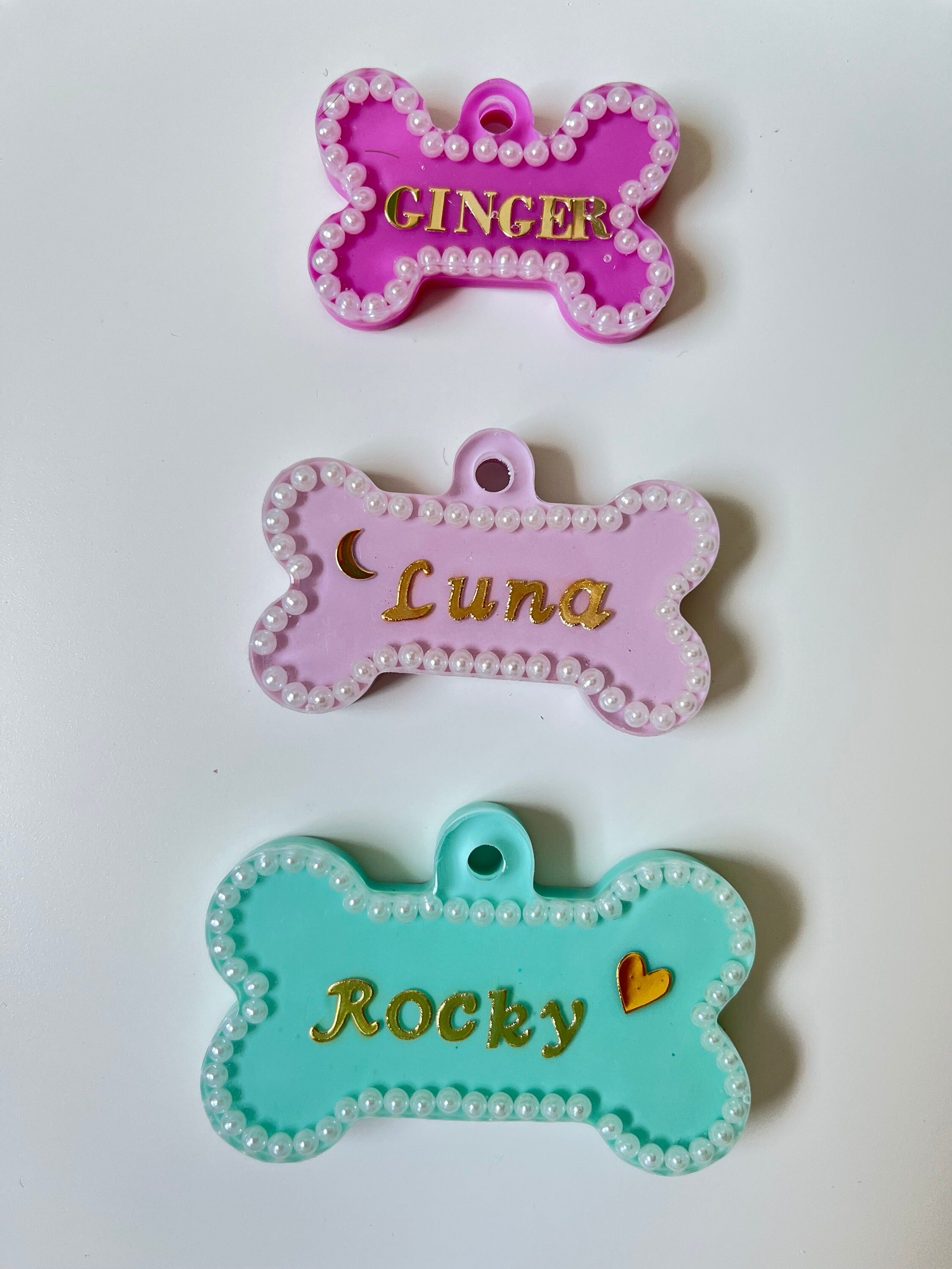 Custom Resin Pet ID Tag: Bone-shaped Floral Name Tag - Etsy