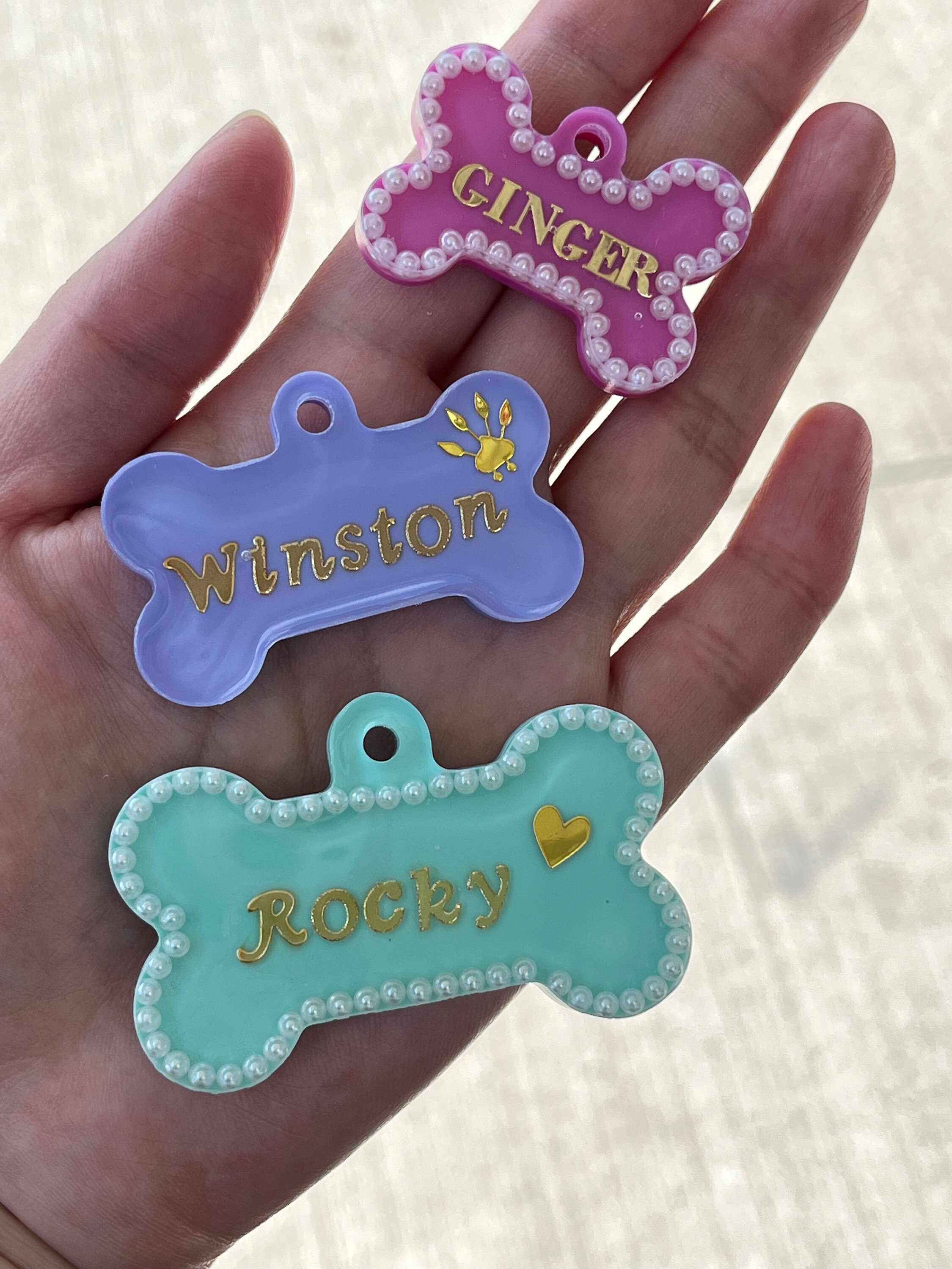 Custom Resin Pet ID Tag: Bone-shaped Floral Name Tag - Etsy