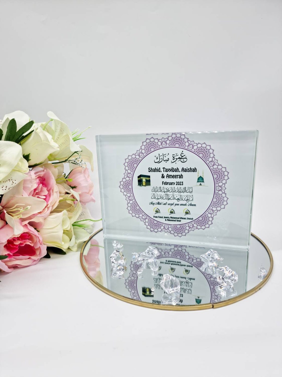 Umrah Hajj Mubarak Glass Crystal Frame, Personalised Islamic Gift ...
