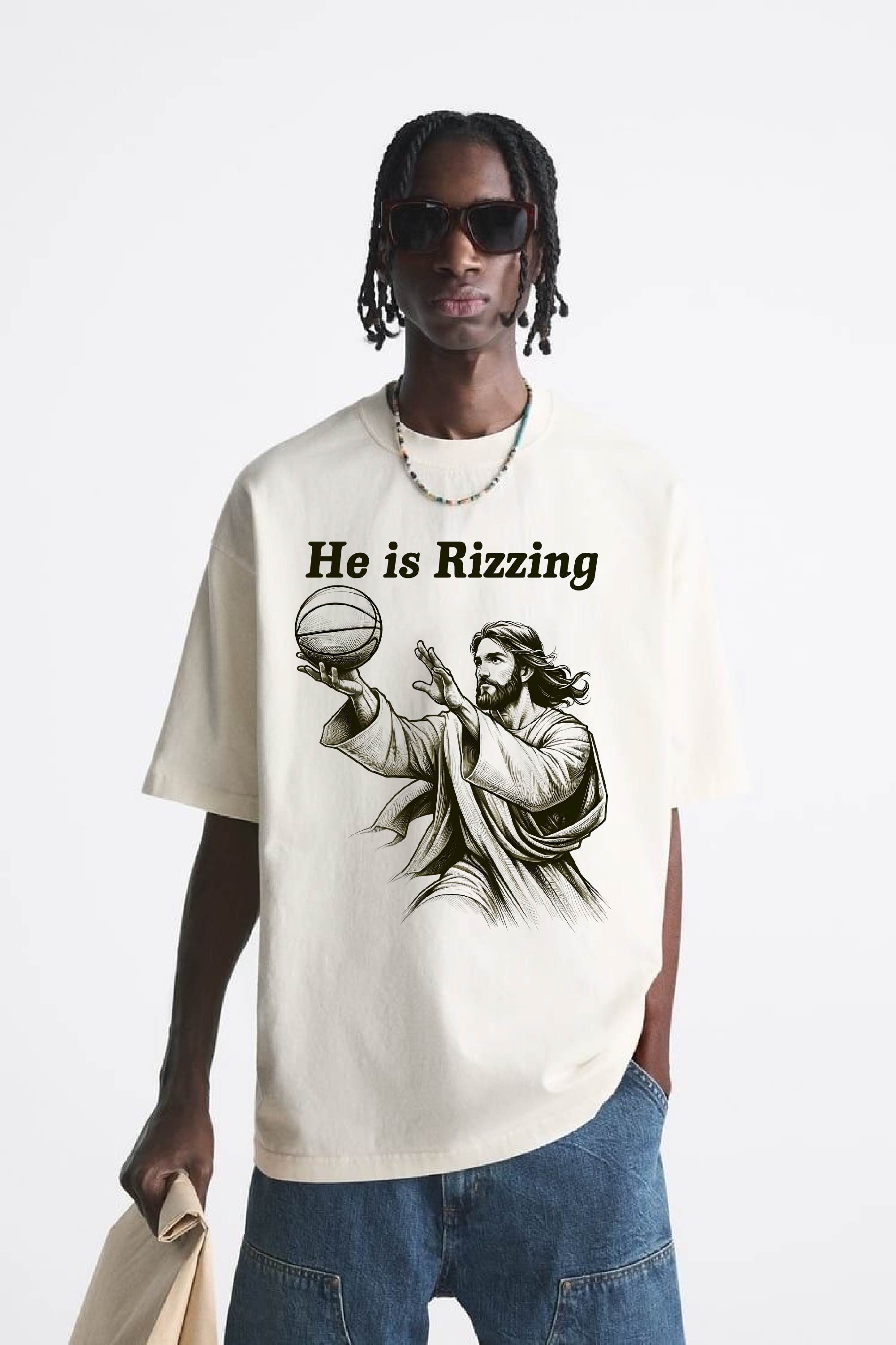 He is Rizzing Basketball Tee: Hilarious Easter Christian Shirt | March ...