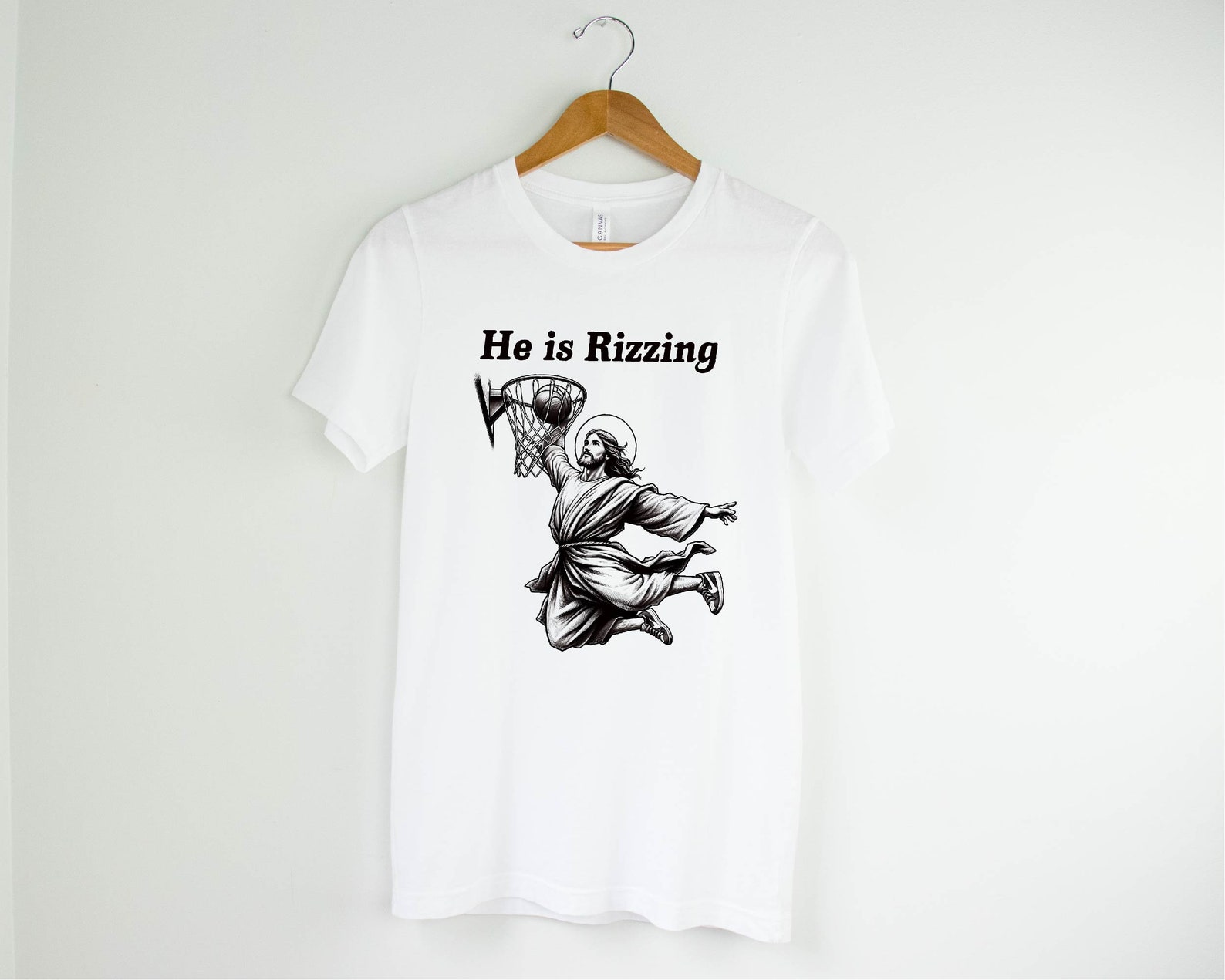 He is Rizzing Basketball Tee: Hilarious Easter Christian Shirt | March ...
