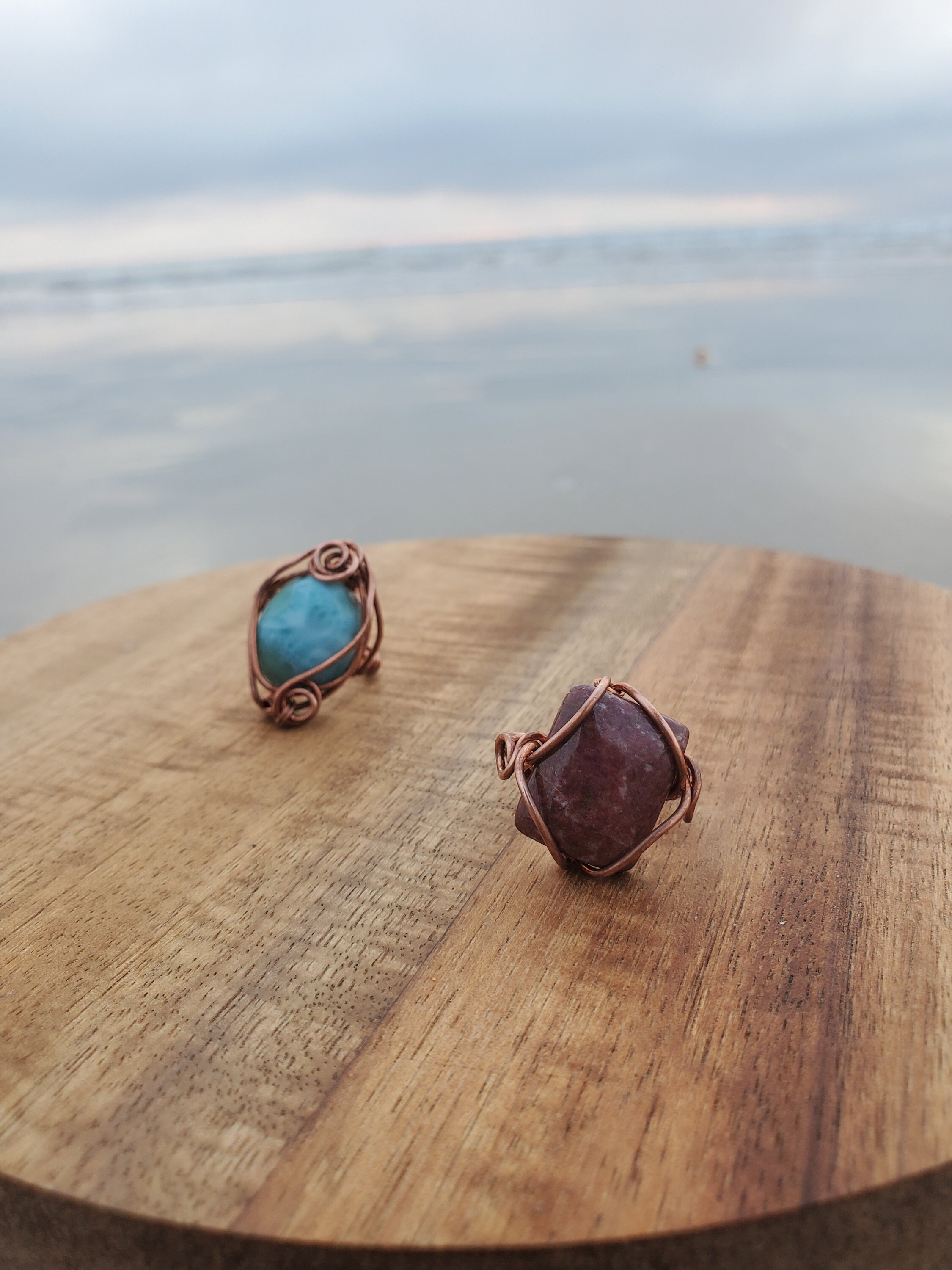 Copper Wire Wrapped Larimar Gemstone Ring Norwegian Thulite Ring Crystal Healing Ring Wire ...
