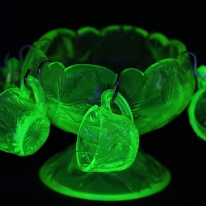 Mini Punch Bowl and Teeny Tiny Cups Mosser Glass (vaseline) - Etsy