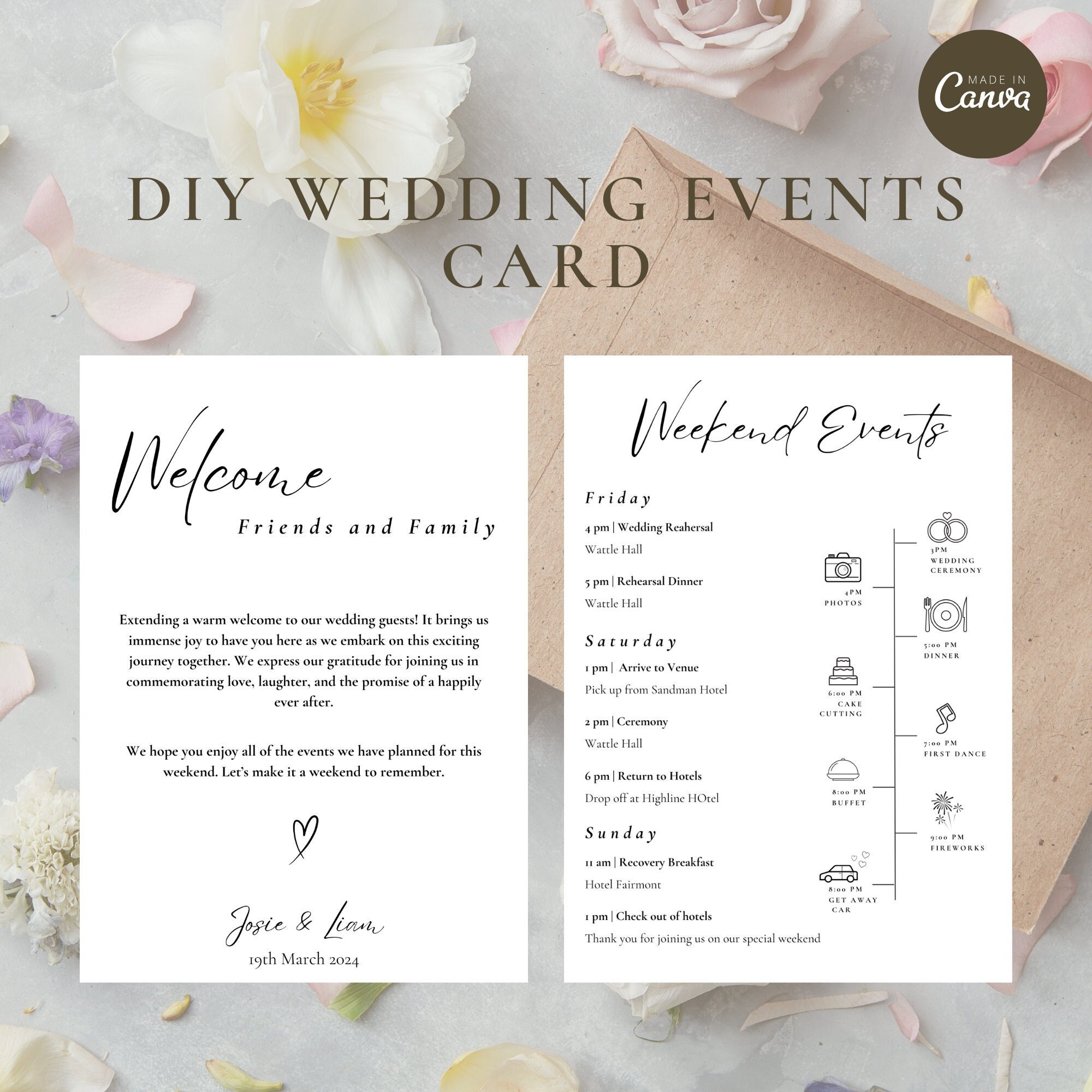 Editable Canva Wedding Timeline Template, Wedding Weekend Program and ...