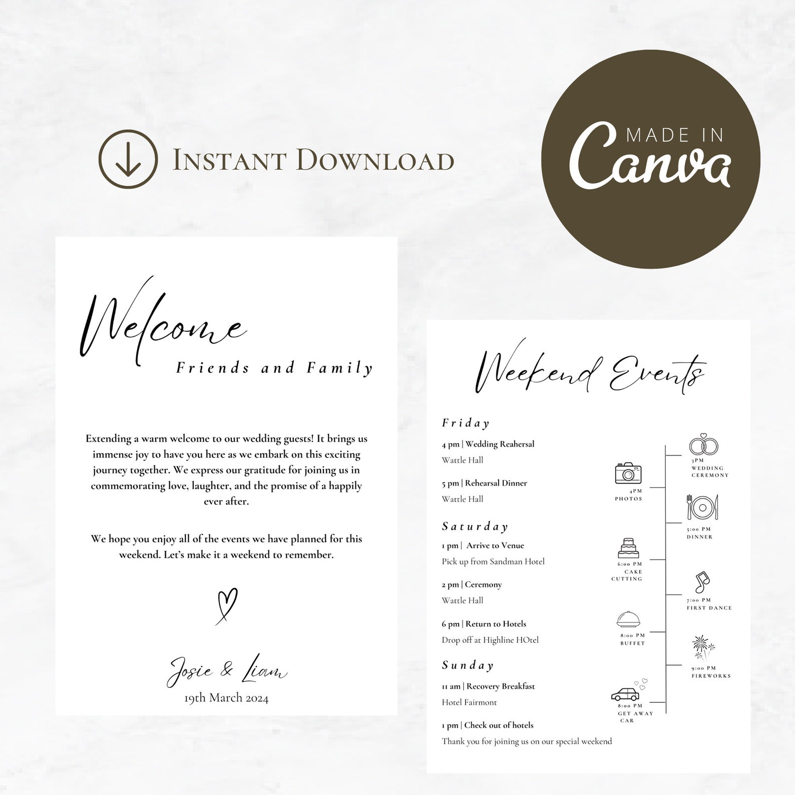 Editable Canva Wedding Timeline Template, Wedding Weekend Program and ...
