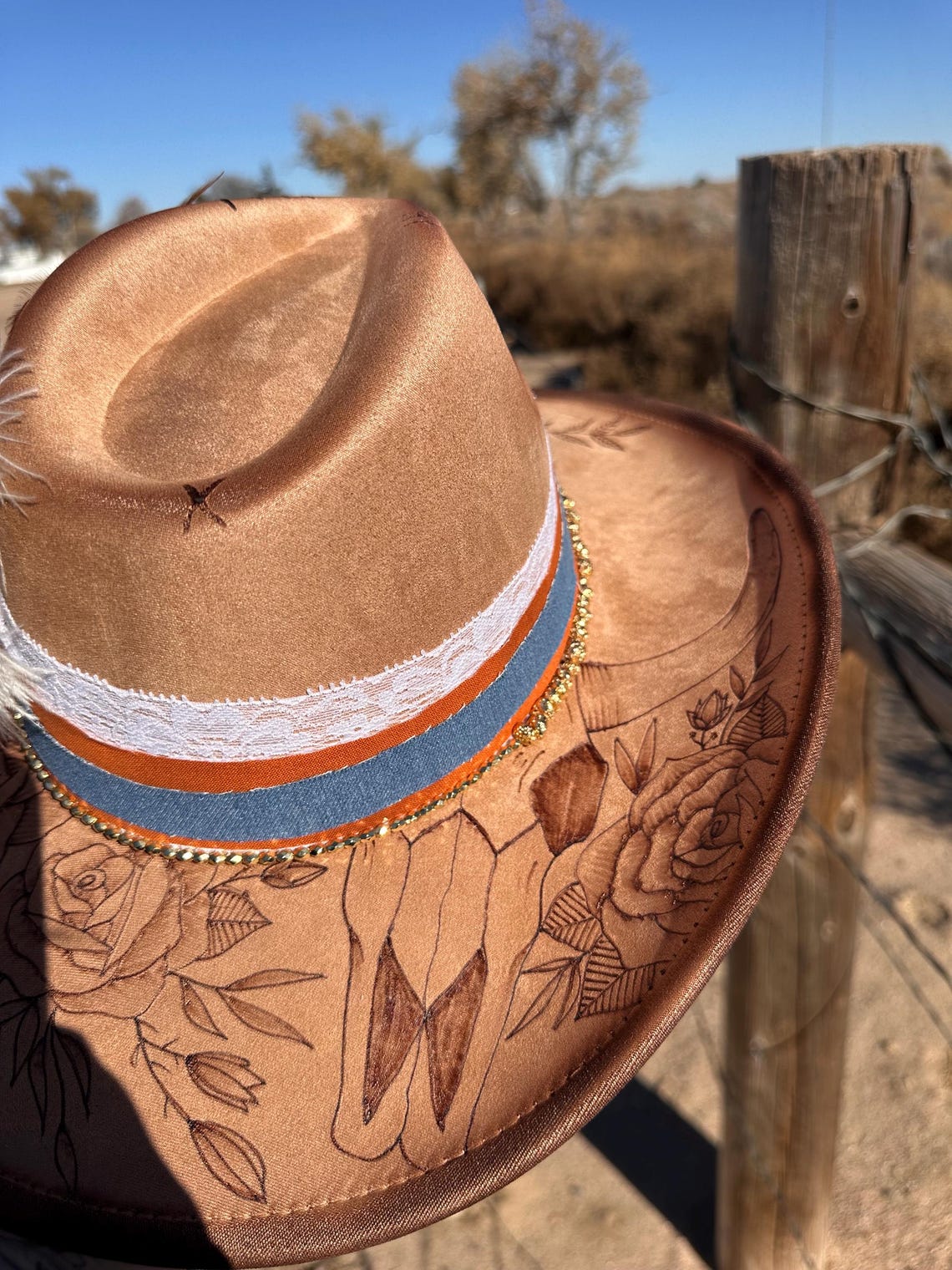 Custom Burned Cowboy Hat: Floral and Leaves Design - Etsy