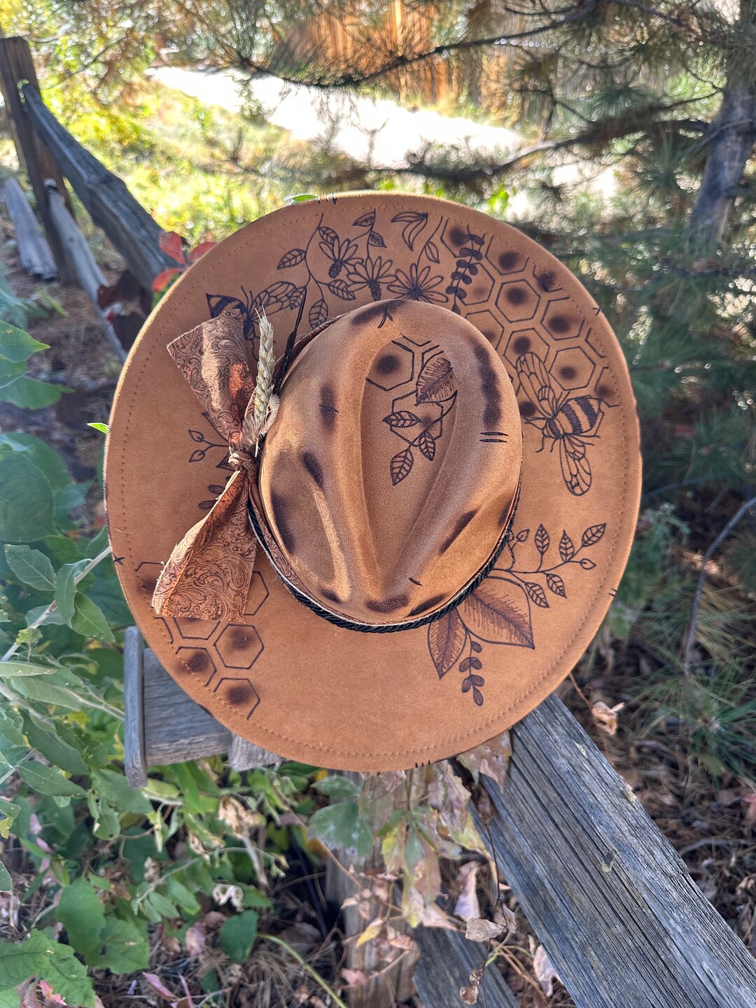 Custom Burned Wide Brim Hat Branded Hat Flowers and Leaves Burned Hat Western Hat - Etsy