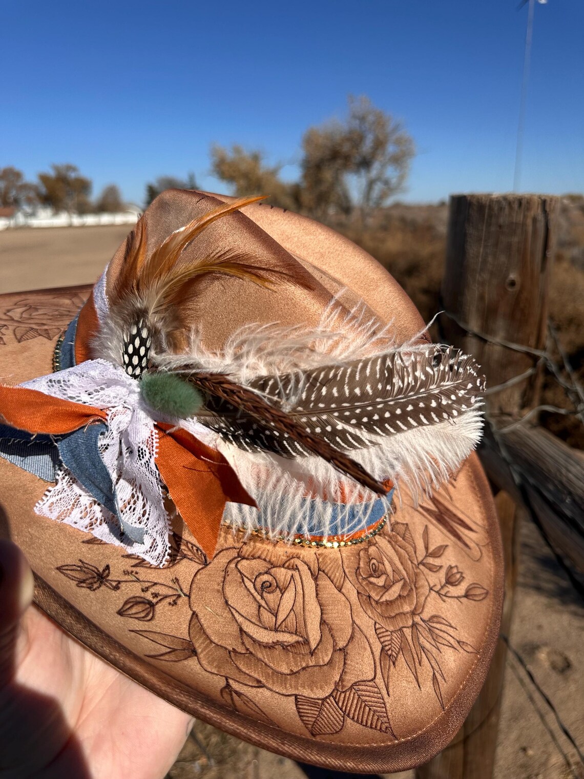 Custom Burned Cowboy Hat: Floral and Leaves Design - Etsy