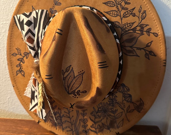 Custom Hand Burned Hat | Hand Burned Wide Brim Hat | Custom Branded Hat | Cactus Burned Hat ...
