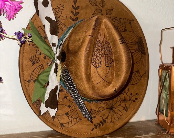 Custom Hand Burned Hat | Hand Burned Wide Brim Hat | Custom Branded Hat ...