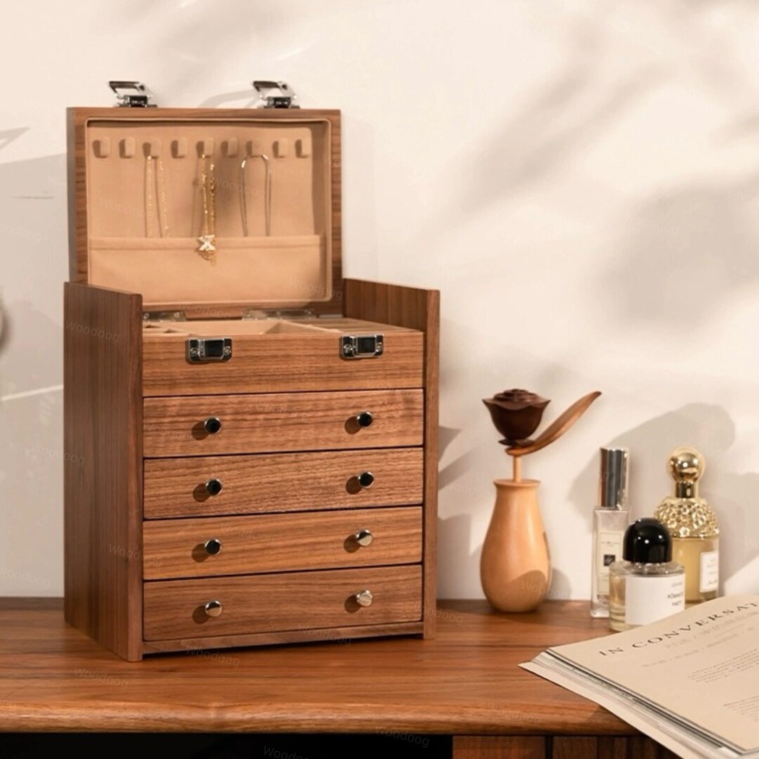 Extra Large Retro Jewelry Box Unique Decor Wood Jewel Case Solid ...