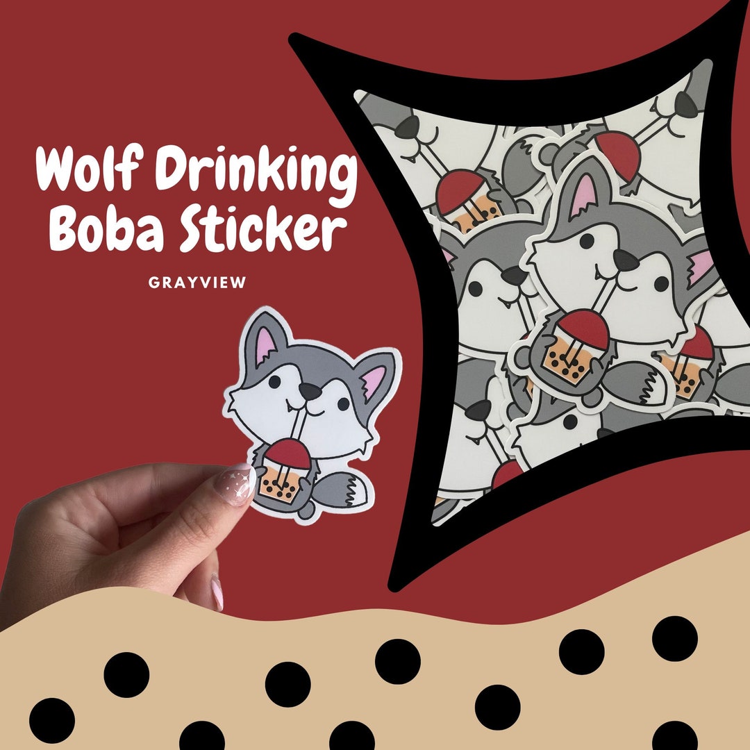 Grayview Wolf Drinking Boba Sticker - Etsy