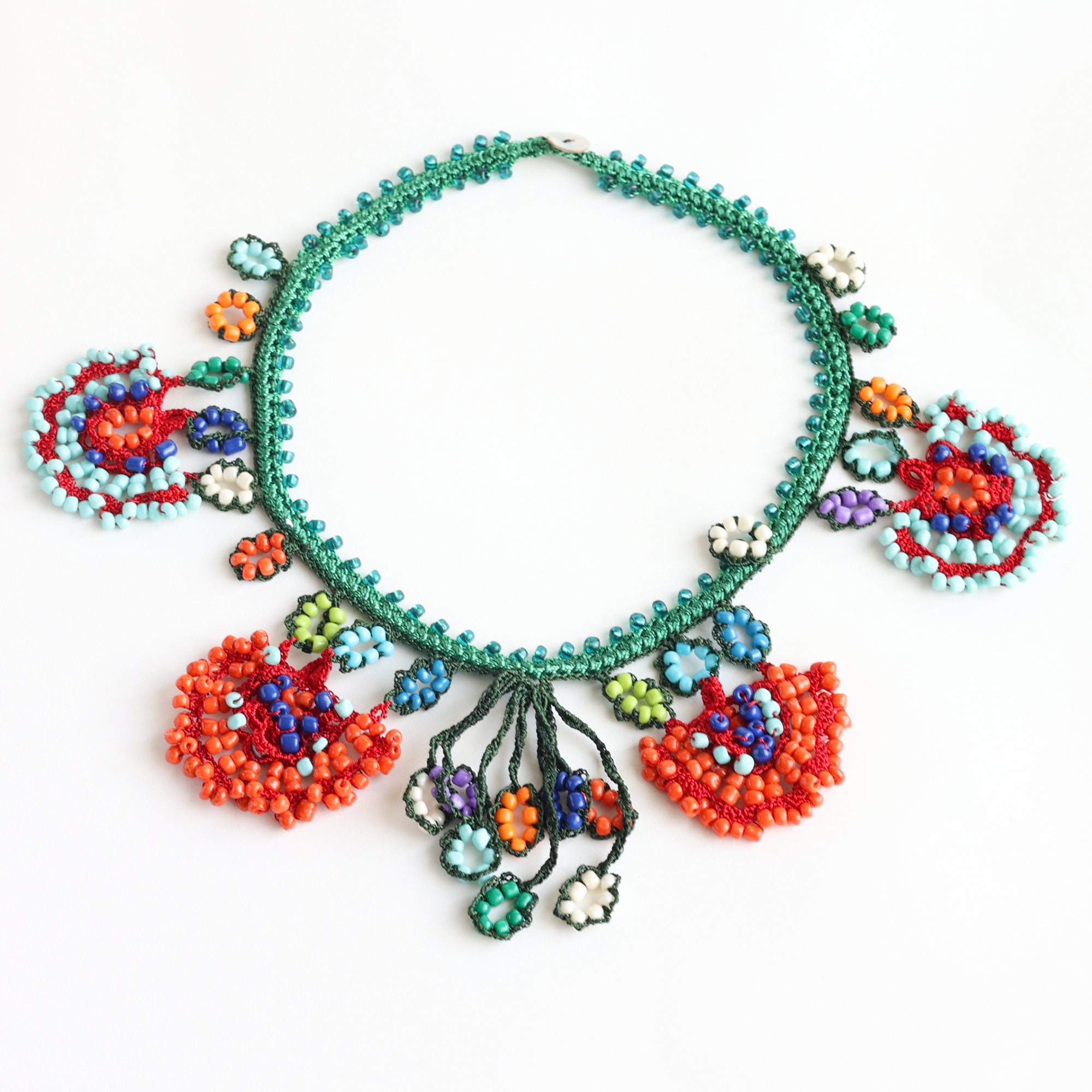 Summer Garden Crochet Bead Necklace - Etsy