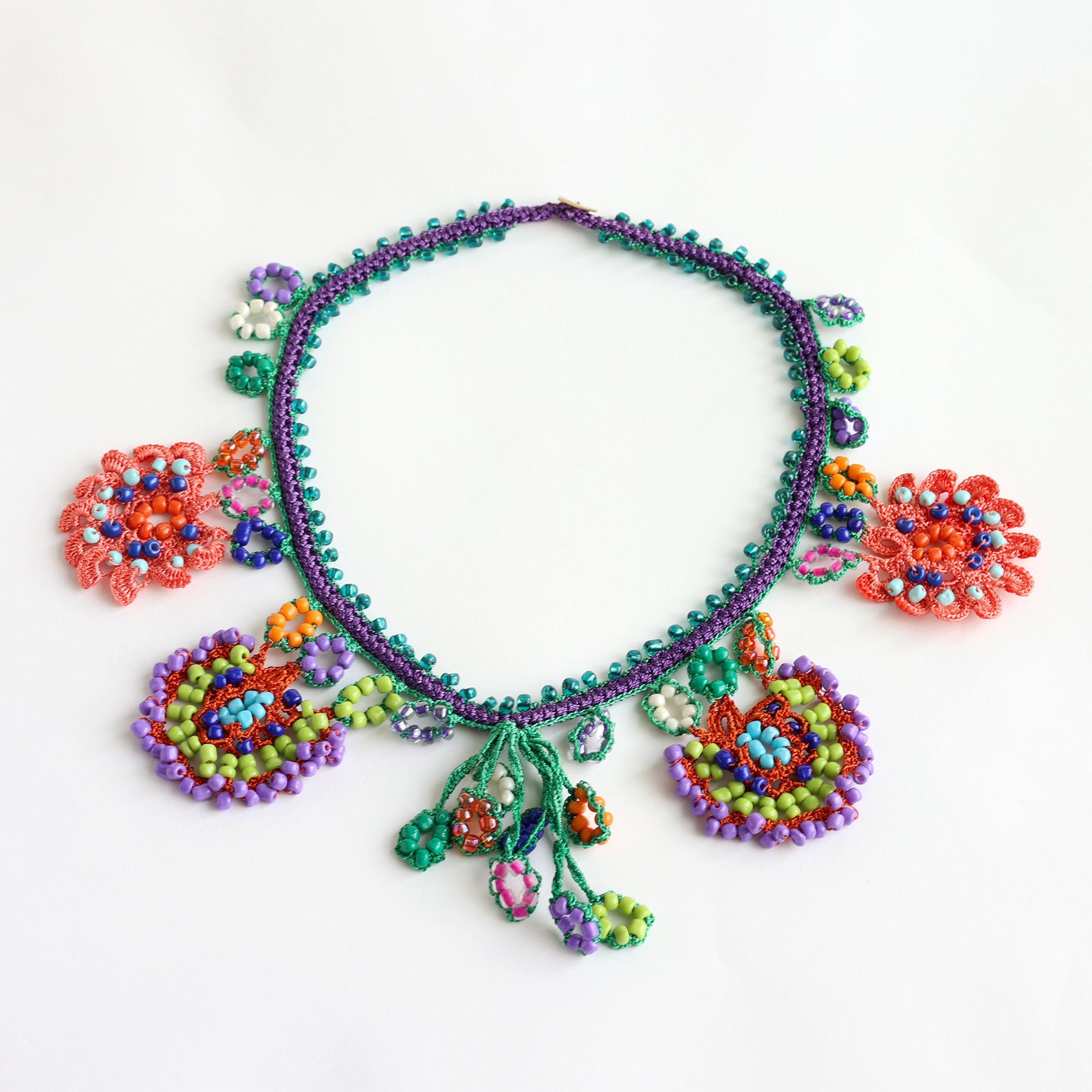 Summer Garden Crochet Bead Necklace - Etsy