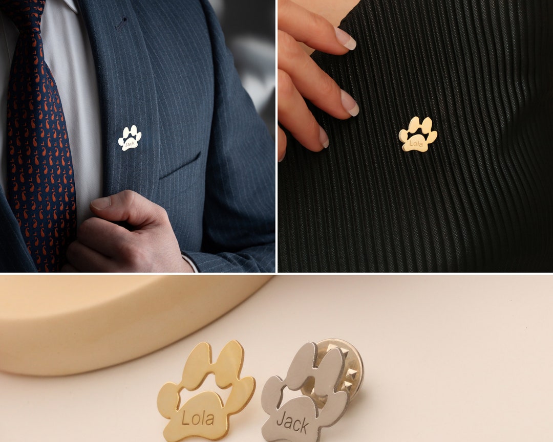 Paw Print Name Brooch, Dog Paw Lapel Pin, Cat Paw Badge, Pet Brooch Pin ...