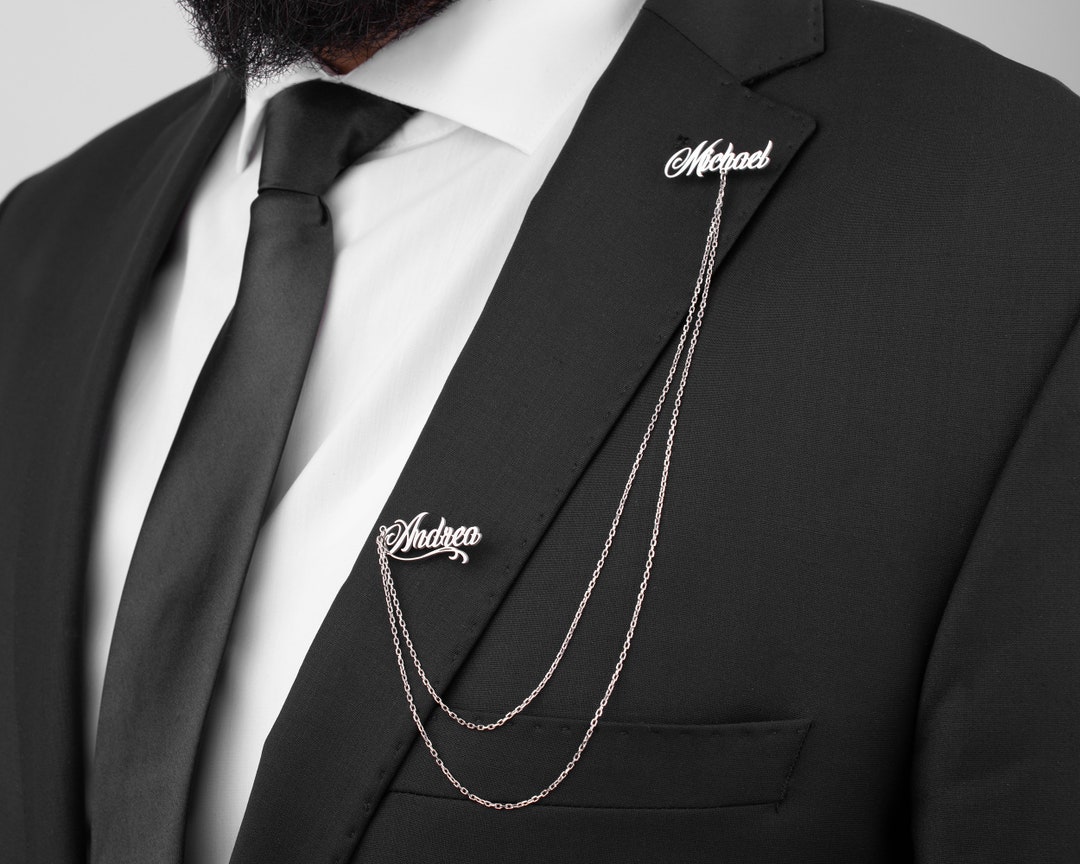 Personalized Chain Lapel Brooch, Memorial Brooch, Bride Groomsmen Name ...