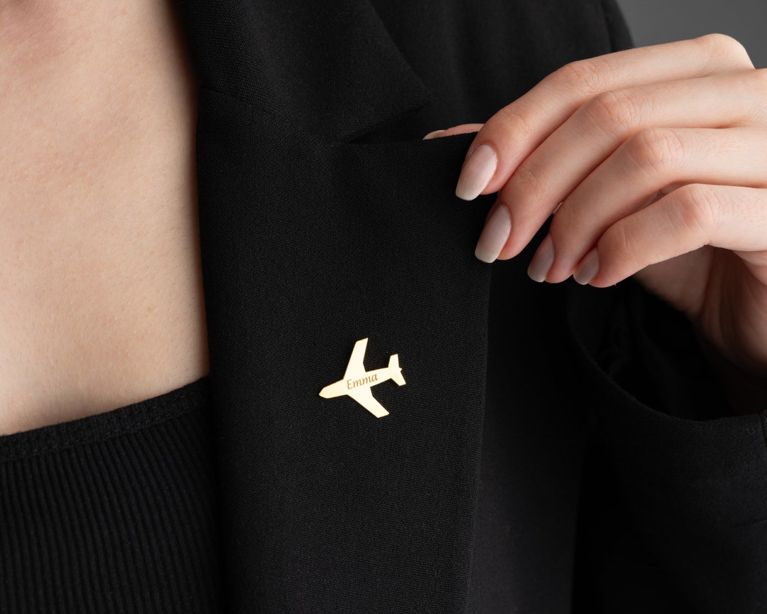 Personalized Name Hostess Jacket Lapel Pin, Custom Name Airplane Brooch ...