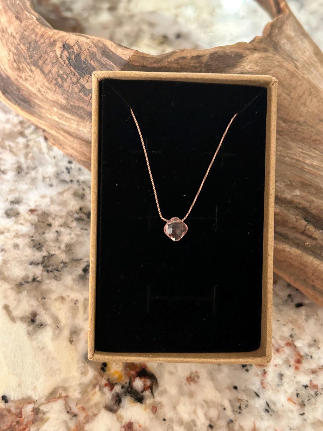 Tiny Strawberry Quartz Cushion Necklace, Silk Cord, Sterling Clasp - Etsy