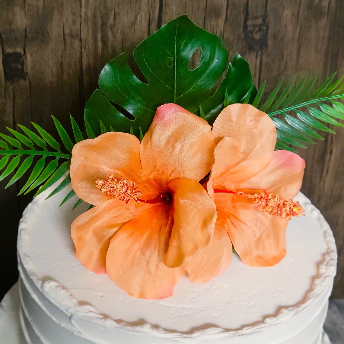 Tropical Cake Topper, Hibiscus Flowers Palm Leaves Monstera Leaves Cake ...