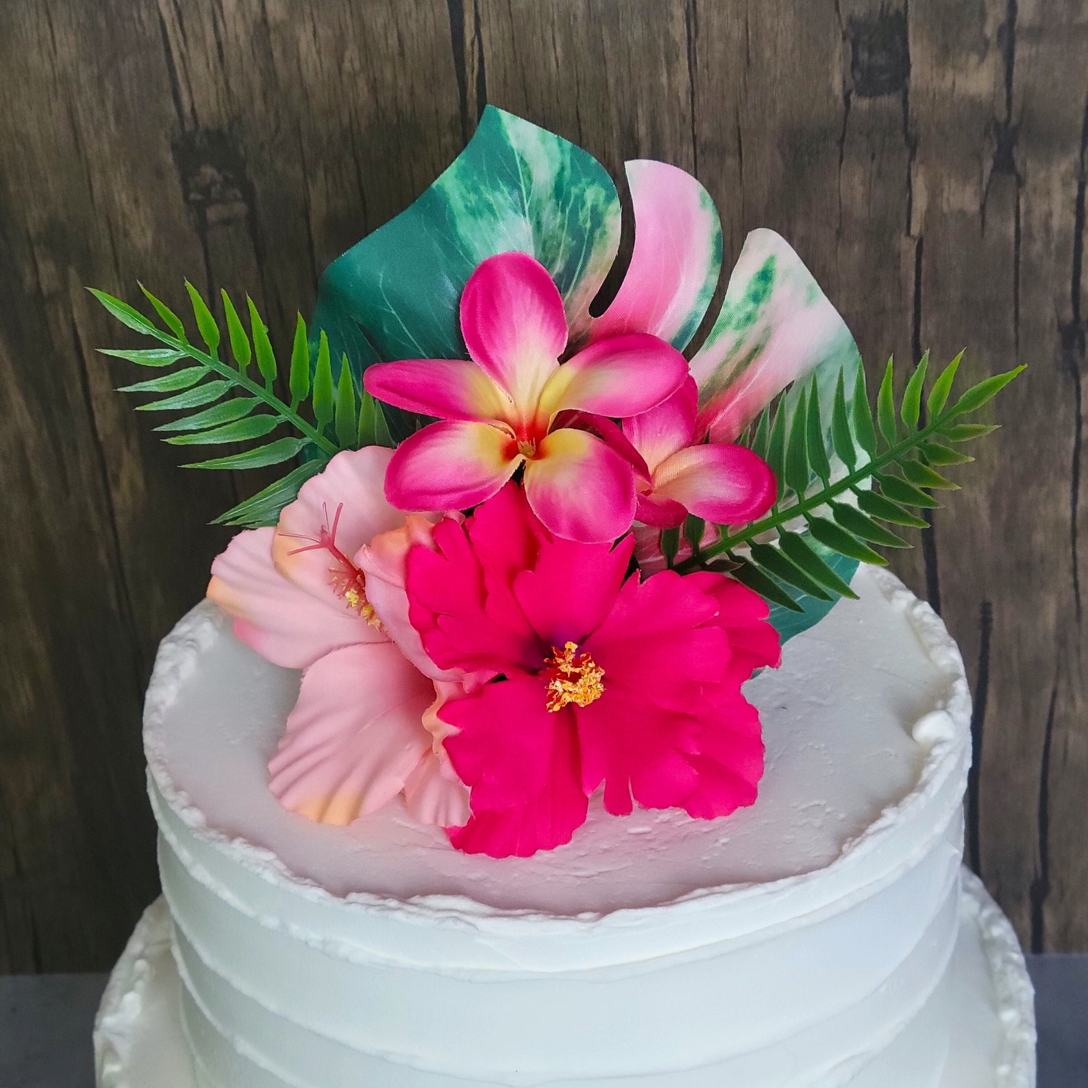 Tropical Cake Topper, Hibiscus Flowers Palm Leaves Monstera Leaves Cake ...
