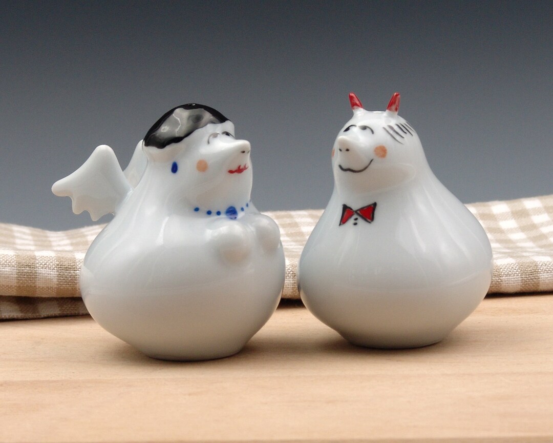 Angel and Devil as Salt and Pepper Shakers Made of Handmade Porcelain ...