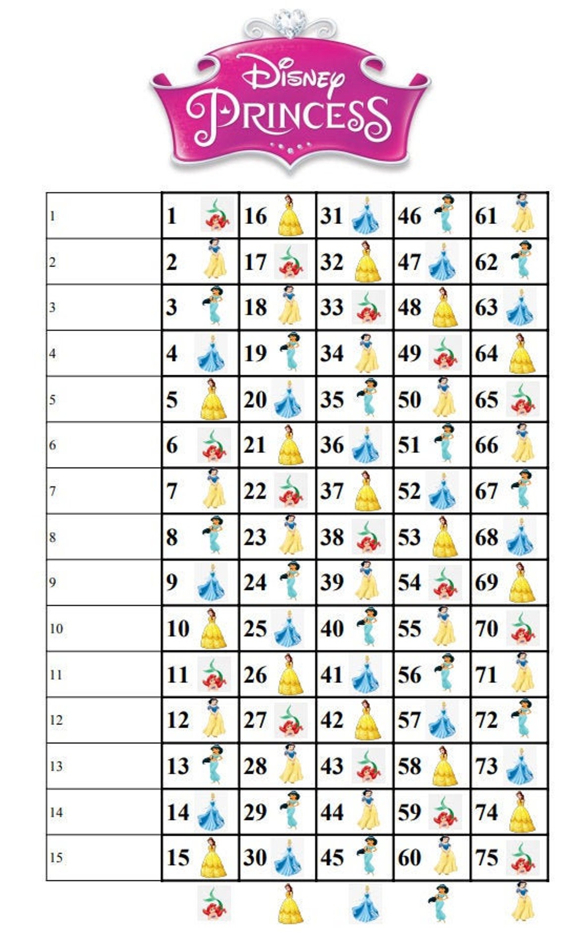 15 Line Princess Bingo - Etsy