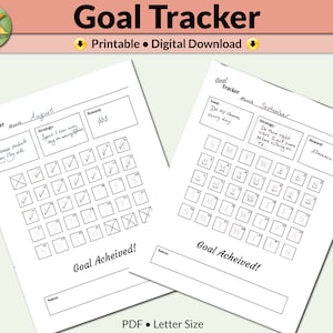 Printable Goal Tracker, Digital Download, Habit Tracker, Monthly Goal ...