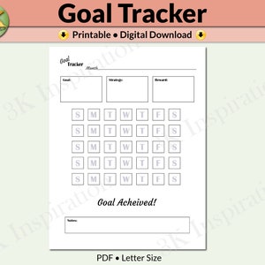 Printable Goal Tracker, Digital Download, Habit Tracker, Monthly Goal ...