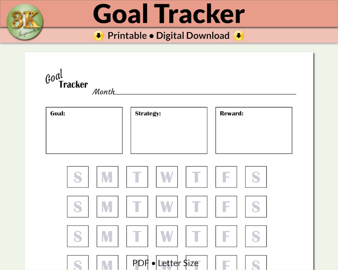 Printable Goal Tracker, Digital Download, Habit Tracker, Monthly Goal ...