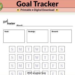 Printable Goal Tracker, Digital Download, Habit Tracker, Monthly Goal ...