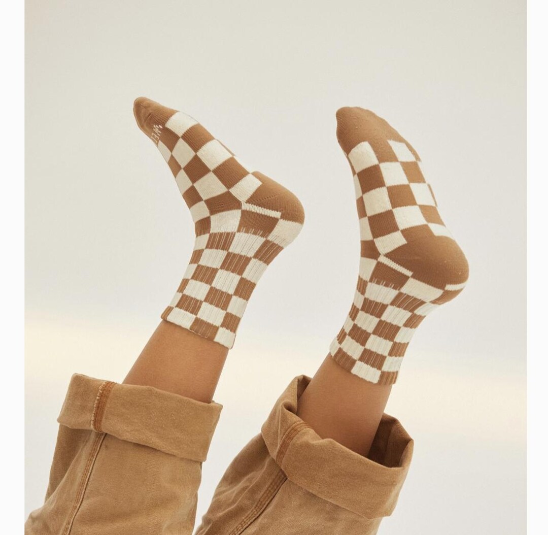 Checkered Socks: Brown and Cream, Kid's Socks, Accessories, Children's ...